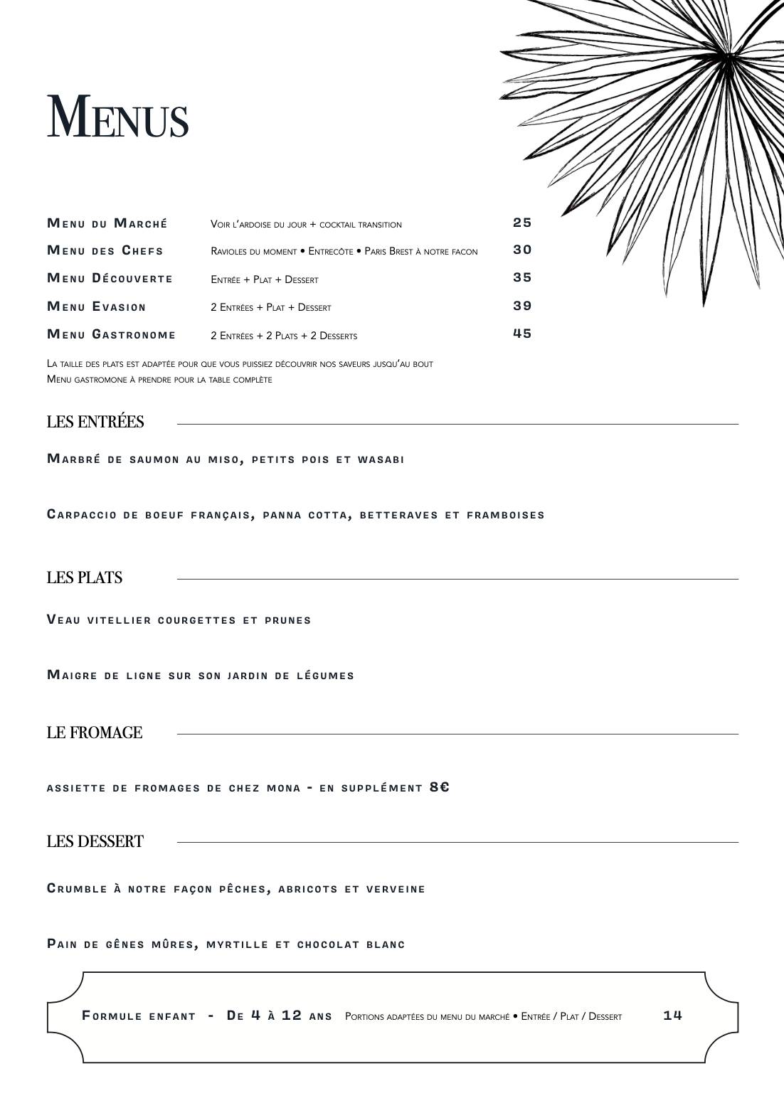 La Carte - Le Transition - Restaurant Bistronomique Nantes